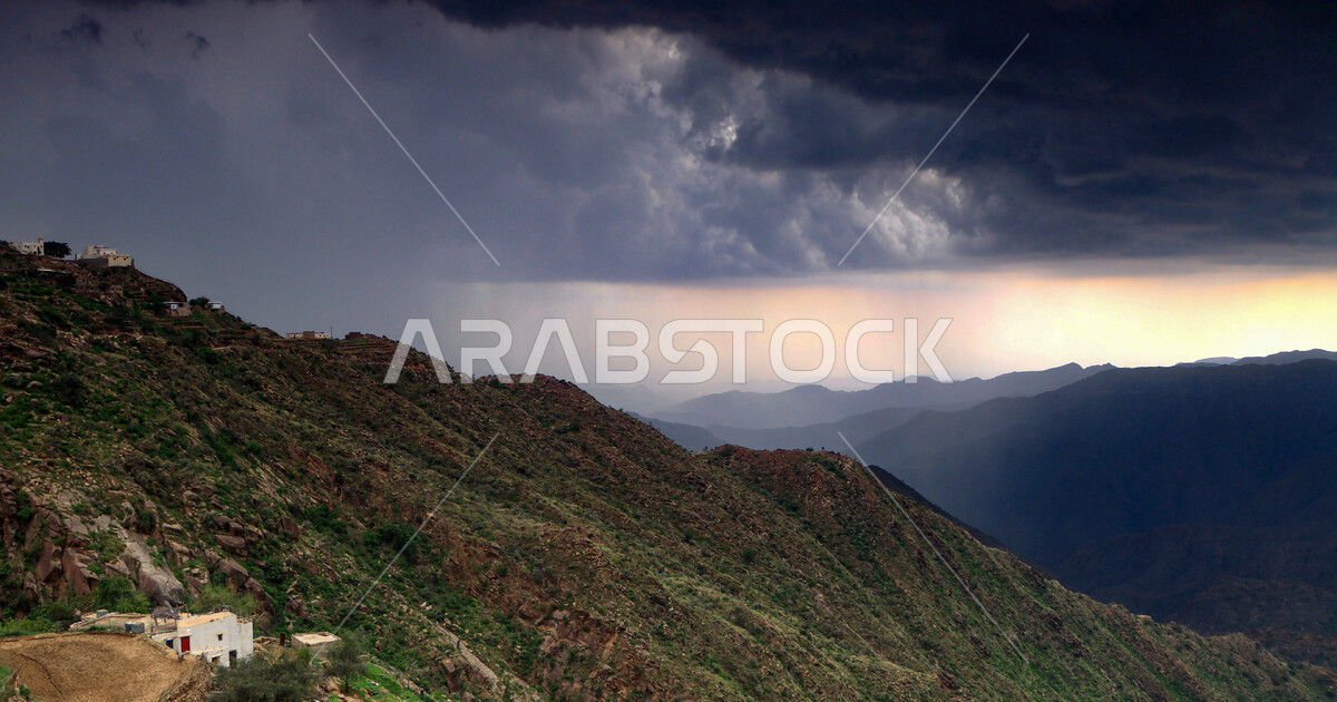 Jazan tourist attractions, cloudy sky in the Faifa Mountains area in ...