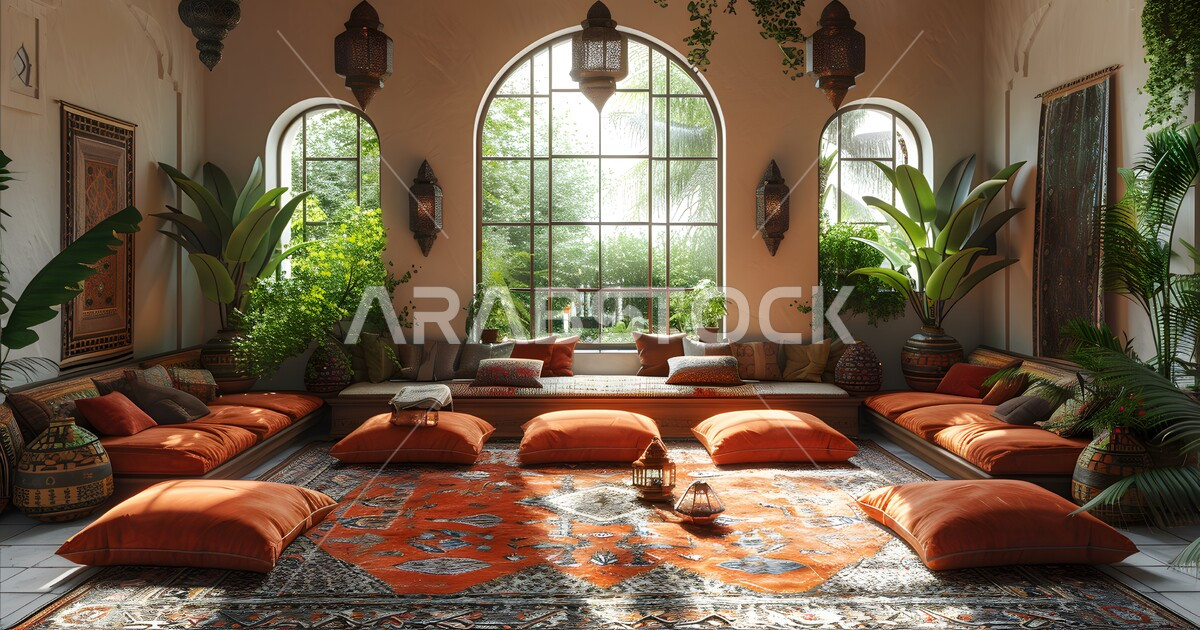 Home furniture and traditional Arabic sitting rooms, glass facade ...