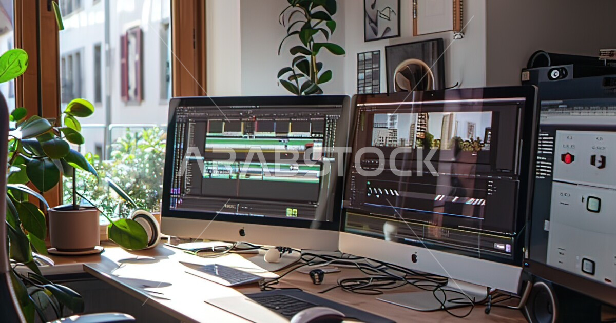 An office room with modern designs and modern equipment, glass facades ...