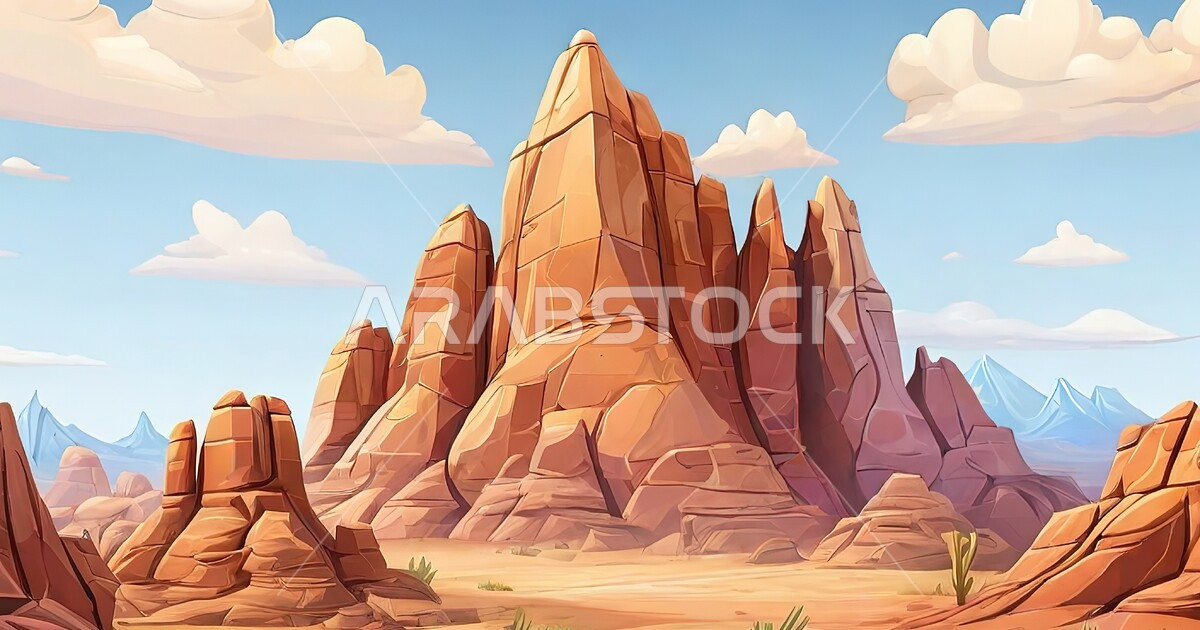 رسوم توضيحية للبيئة الصحراوية والمناظر الطبيعية في المملكة العربية ...