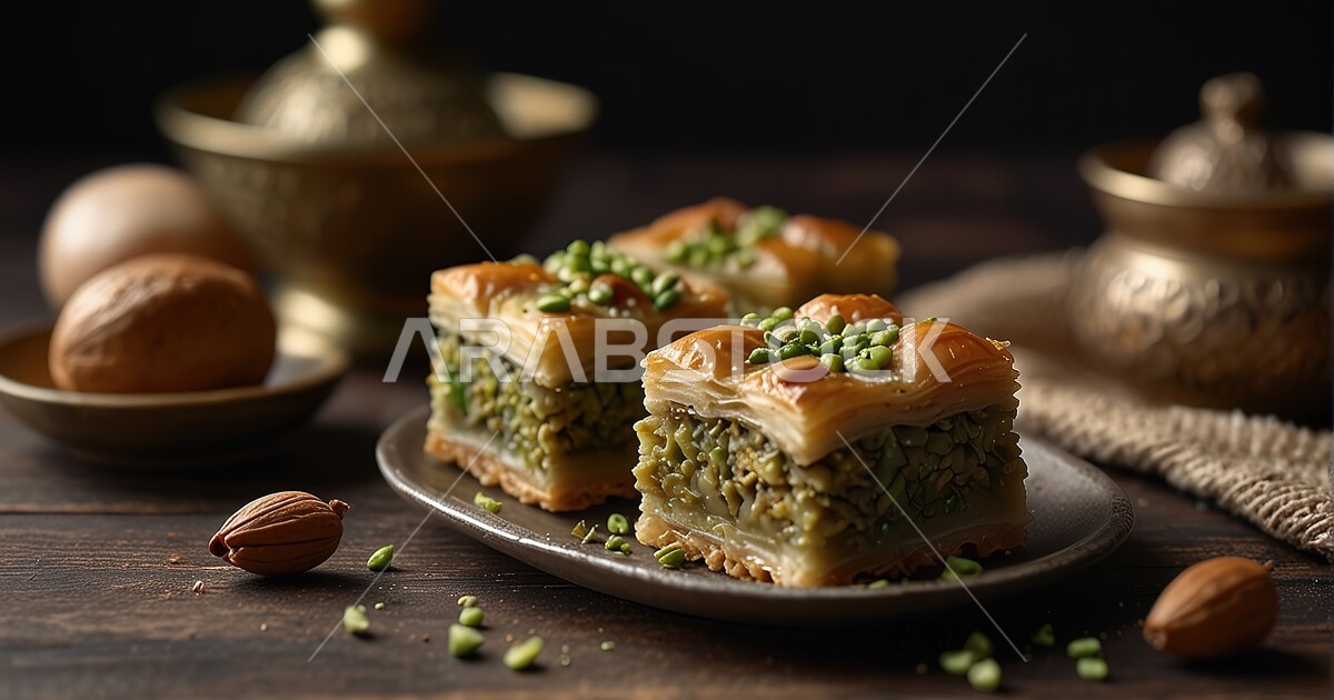 Delicious Saudi sweets with pistachios and nuts, eastern Arabic food ...