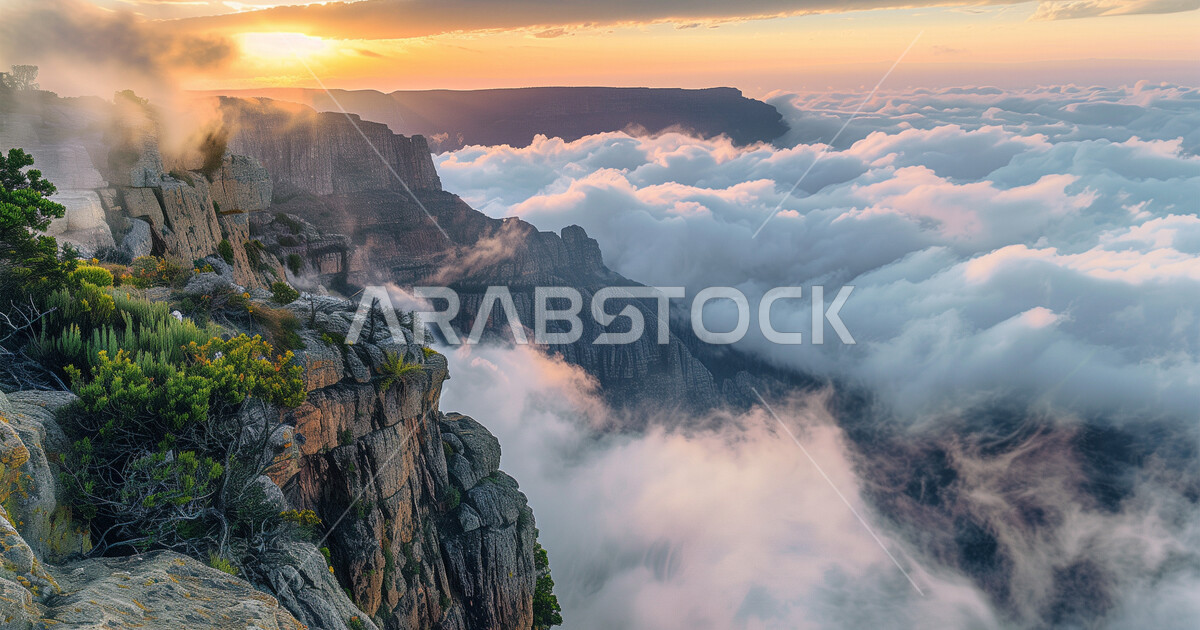 An aerial photo of the Tanomah Mountains in the Asir region, the peaks ...