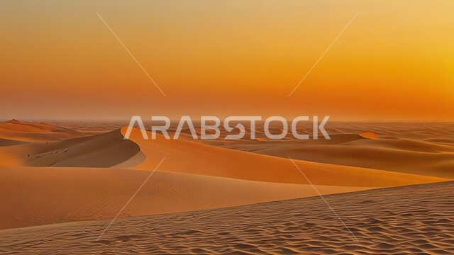 Badia areas and the desert natural environment at sunset, sand ...