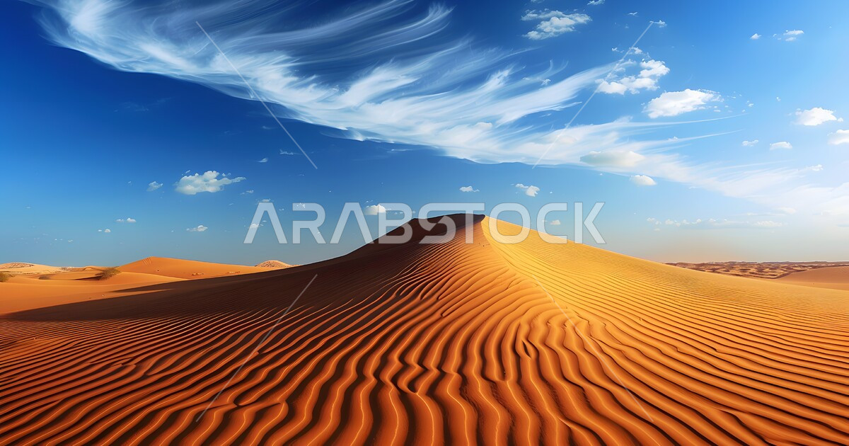 Soft golden sand, sand dunes and hills, sky full of clouds and clouds ...