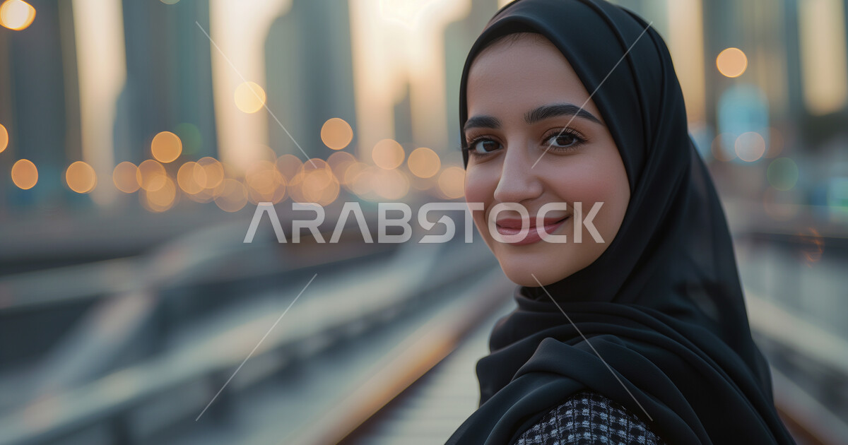 النظر إلى الكاميرا بايماءات الثقة بالنفس، أزياء محجبات عصرية راقية ...