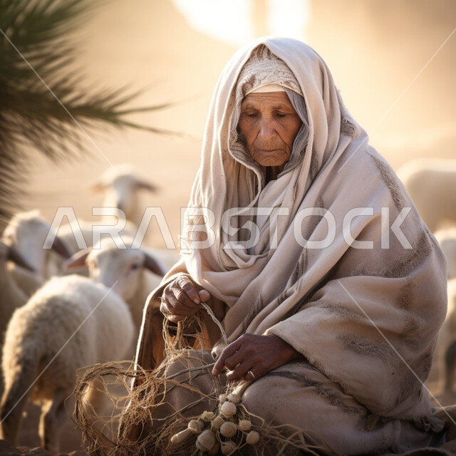 A herd of sheep in desert areas, the profession of raising and caring ...