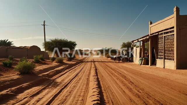 Soft golden sand in the desert, desert dirt road in Saudi Arabia, green ...