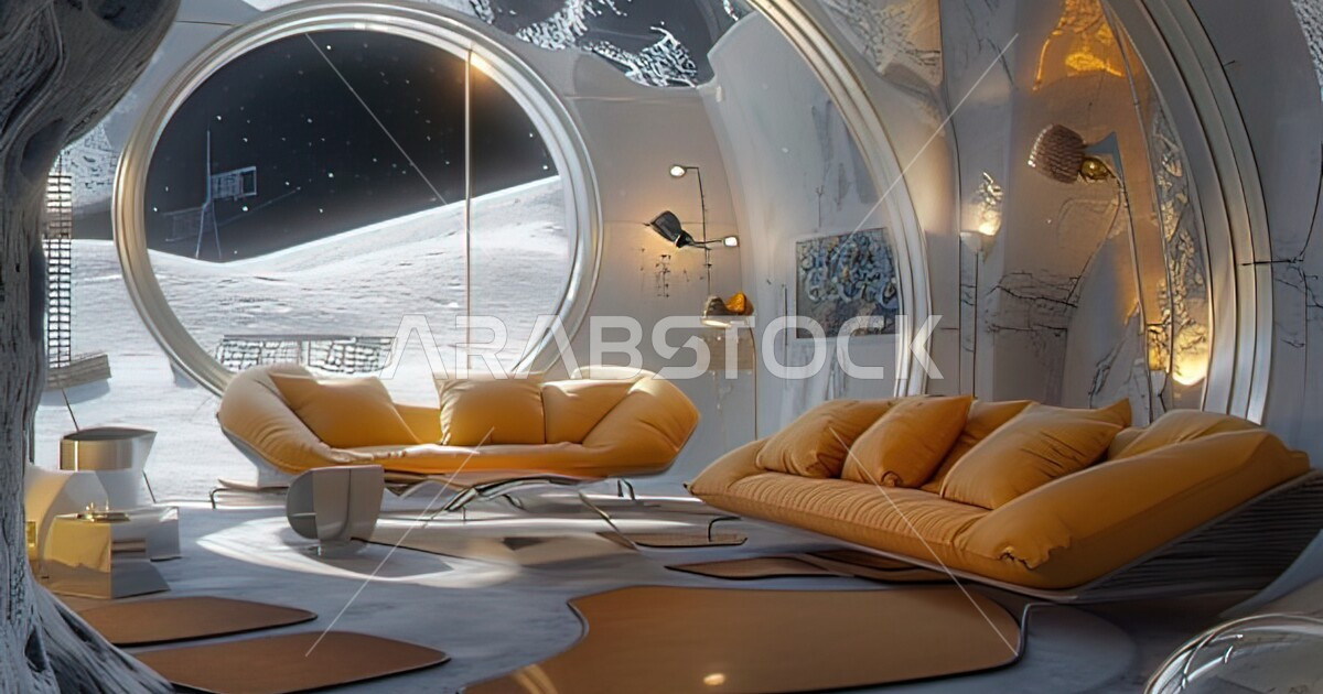 Aeronautics and outer space concept, 3D image of the interior of a ...