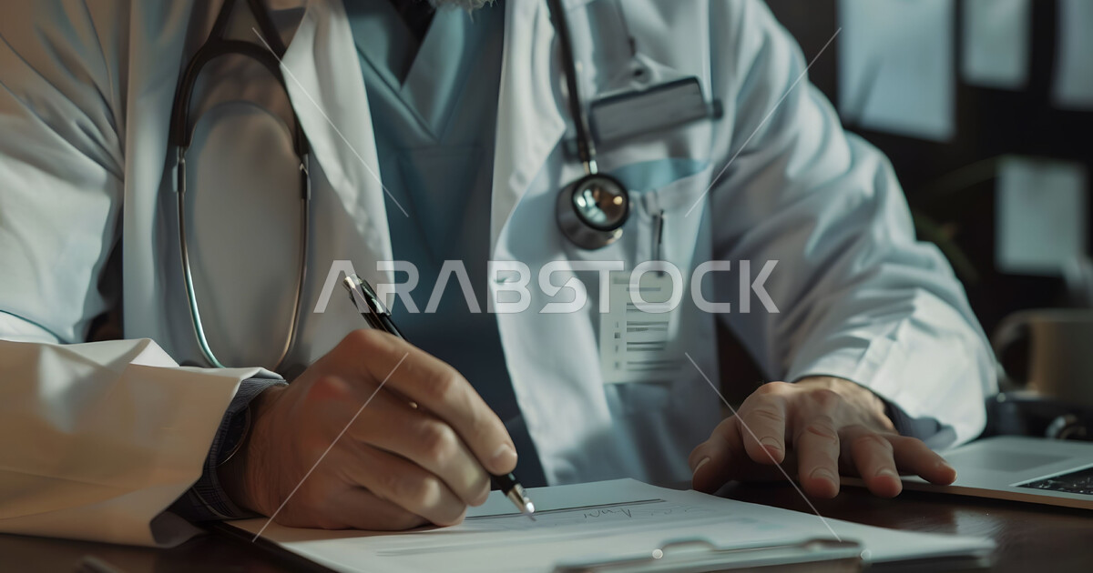 Recording and recording patient information and files, a close-up photo ...