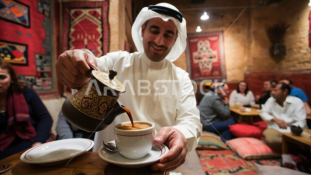 A popular Arab session, a close-up photo of a Saudi Gulf Arab man ...