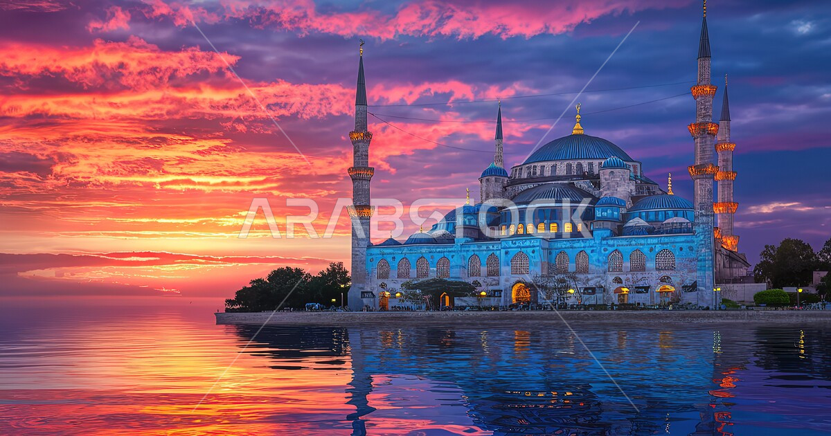 انعكاس مجسم المسجد على سطح المياه, الفن الهندسي المعماري لبناء المساجد ...