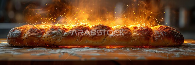 Nutritious morning breakfast, hot popular pastries, close-up of fresh ...