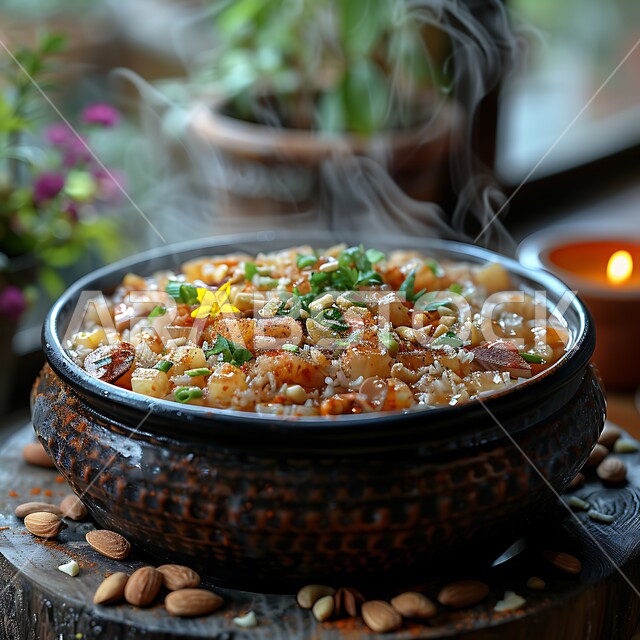 Saudi mash soup with chickpeas rich in spicy flavors garnished with ...