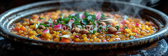 Saudi mash soup with chickpeas rich in spicy flavors garnished with ...