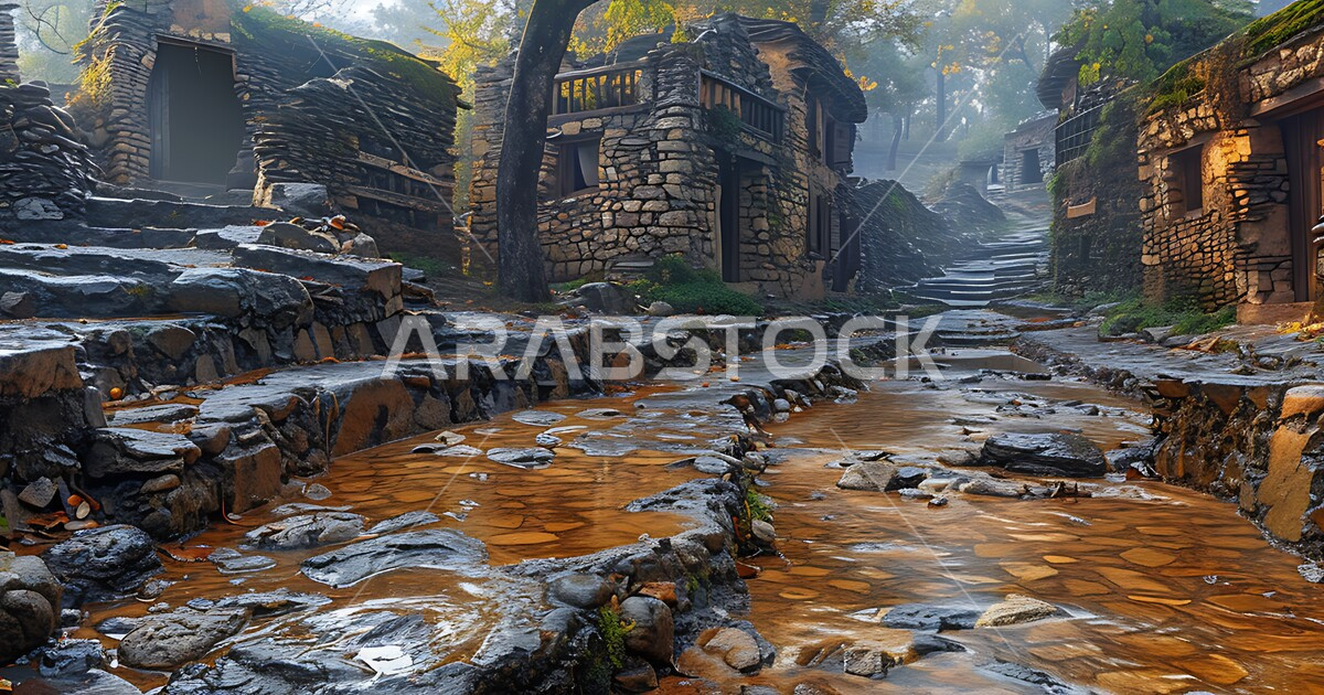 التكوينات والتشكيلات الحجرية، البيوت والمباني المشيدة من الحجار، القرى ...