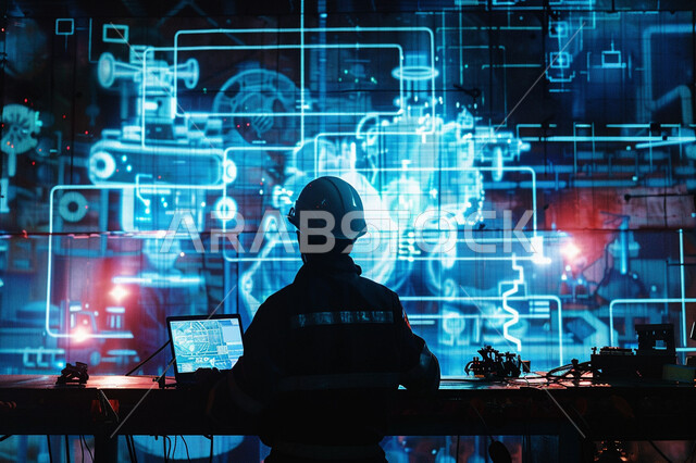 Operating the production line using a computer, using modern technical ...