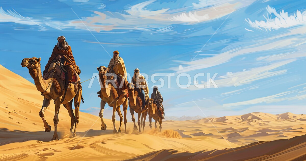 Driving camels to move around in the deserts of the Kingdom of Saudi ...