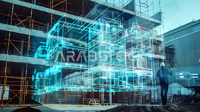 A three-dimensional holographic background for an engineering plan, the ...