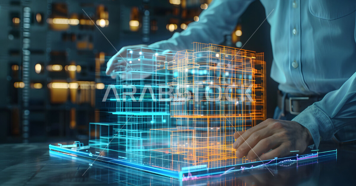 Saudi future vision 2030, three-dimensional holographic diagram of ...