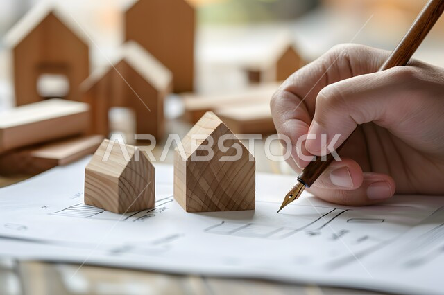 Drawing straight lines with a pencil and measuring distances, a close ...