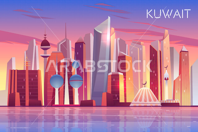 Architectural engineering art of Kuwait City towers, urban development ...