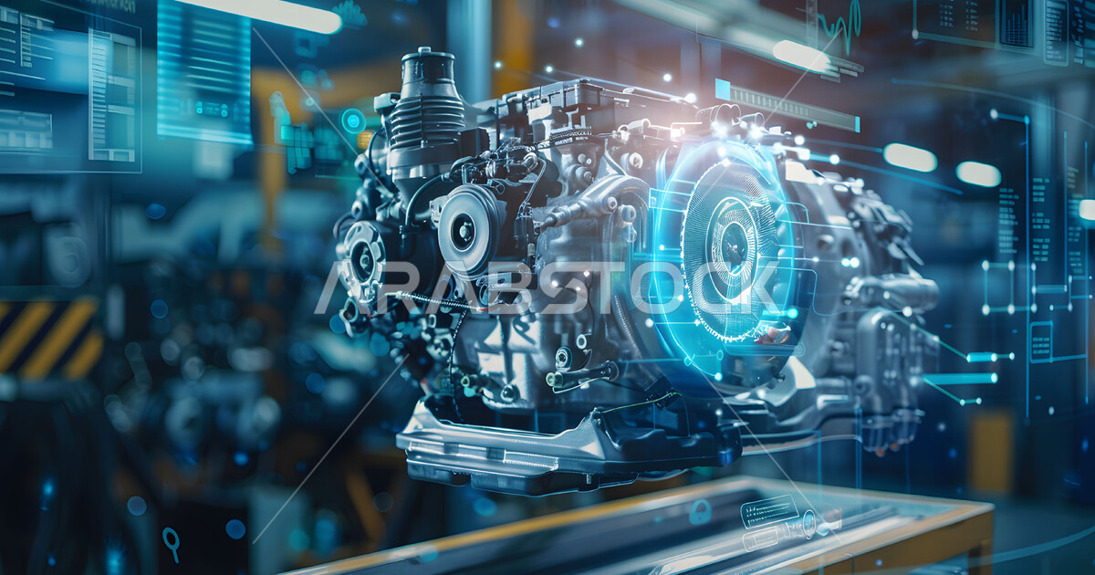 Three-dimensional holographic diagrams of the car engine, the concept ...