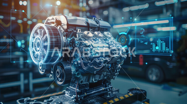 Three-dimensional holographic diagrams of the car engine, the concept ...