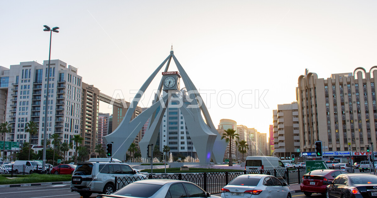 Famous tourist places and landmarks, car traffic on the roads and ...