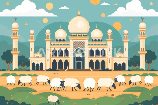 Design of mosques in the Islamic architectural style, drawings of a ...