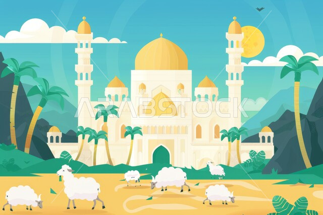 Design of mosques in the Islamic architectural style, drawings of a ...