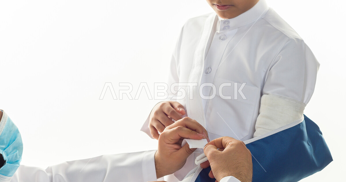 Portrait of a young Saudi Gulf boy with a virgin hand, gestures, facial ...