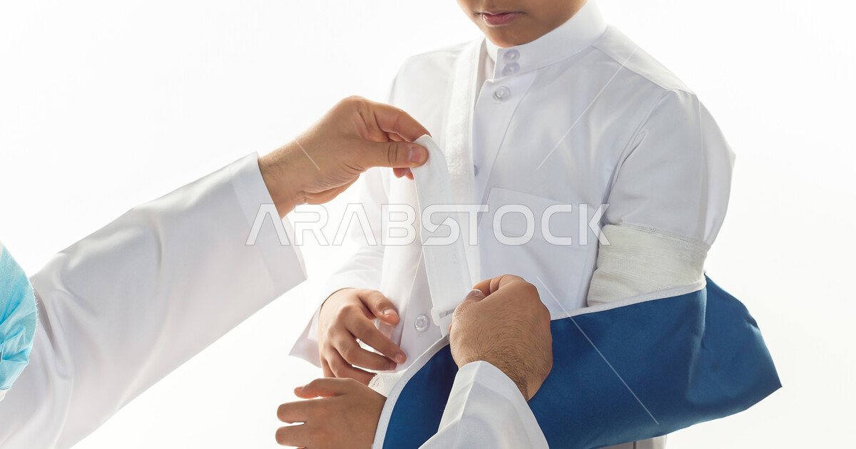 Portrait of a young Saudi Gulf boy with a virgin hand, gestures, facial ...