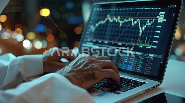 Charts of the rise and fall of the financial stock market, a close-up ...