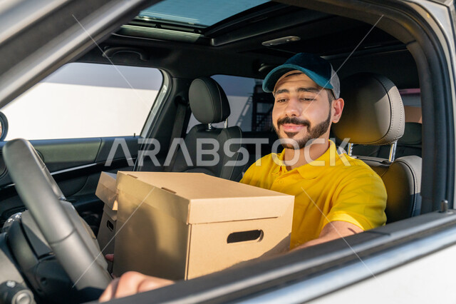 High-quality shipping services, a close-up photo of a smiling Arab Gulf ...
