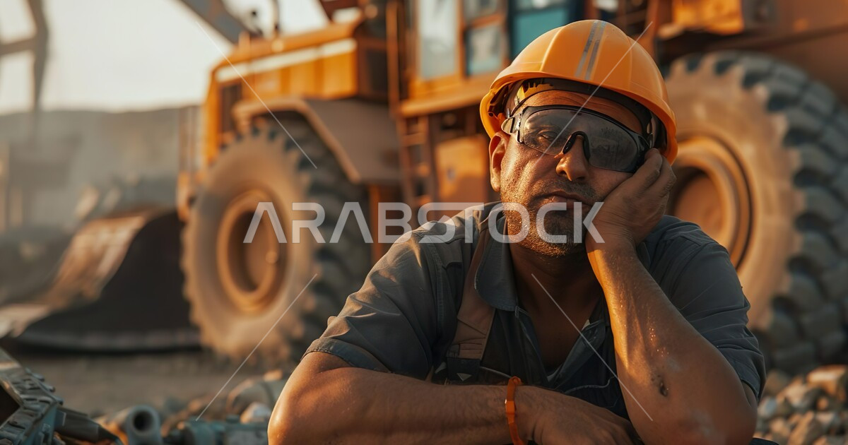 Using cranes and scaffolds on construction sites, looking at the camera ...