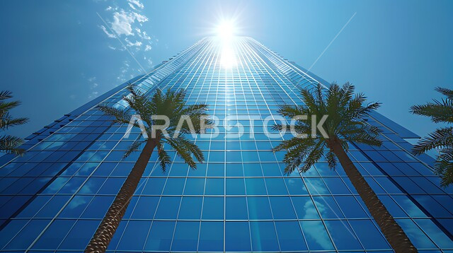 A modern tower with glass facades in the city of Riyadh, luxury ...