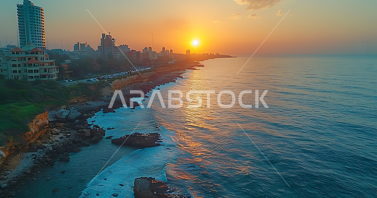 Landscapes in coastal cities, view of the waterfront in the city of ...