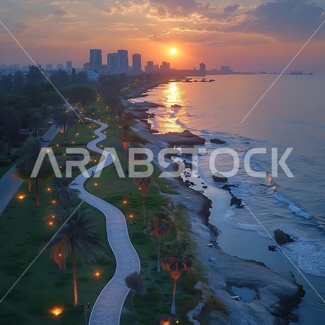 Landscapes in coastal cities, view of the waterfront in the city of ...