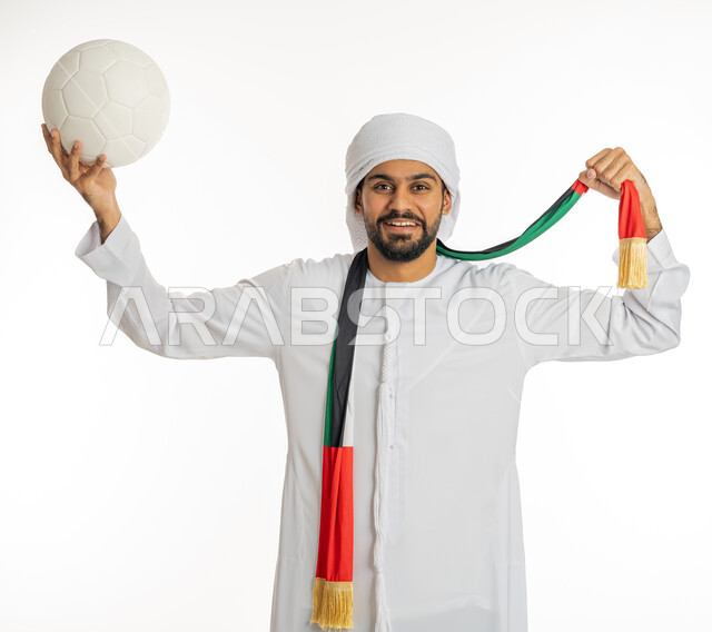 A supporter of Emirati sports teams and clubs, a portrait of a young ...