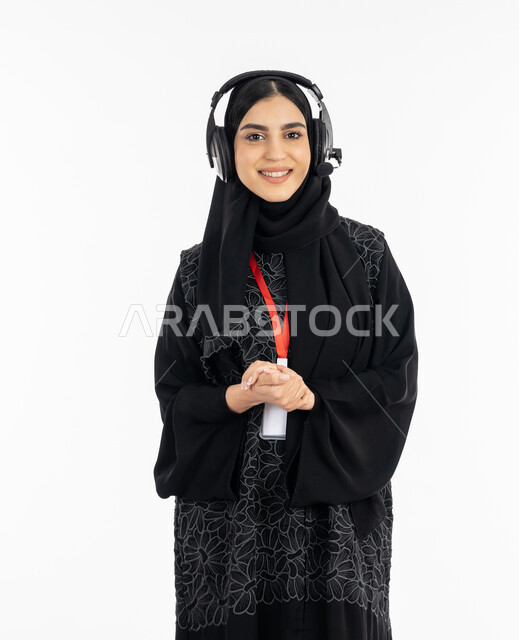 Working in the field of customer service, a portrait of an Arab Gulf ...
