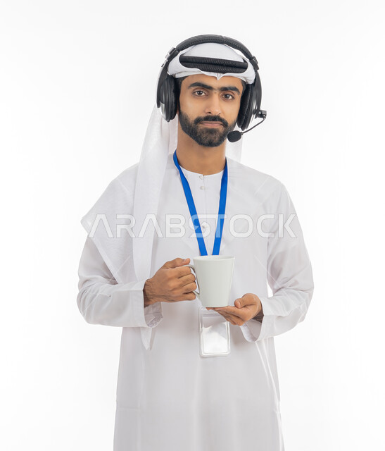 Responding to customers’ questions and inquiries, standing straight and ...