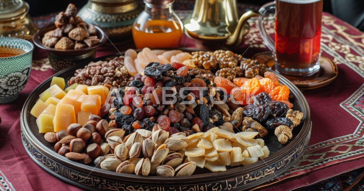 Local Saudi national agricultural products and crops, dishes full of ...