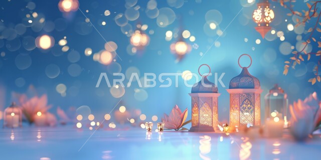 Decorations for the holy month of Ramadan, a panoramic image of ...