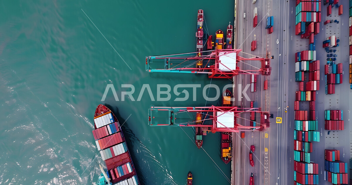 Ports for shipping goods and commercial containers, maritime economy ...
