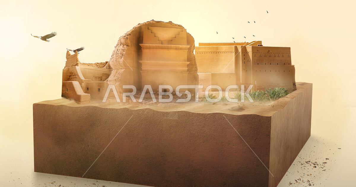 مجسم ثلاثي الابعاد لقصر الفريد في محافظة العلا ,الأماكن التاريخية ...