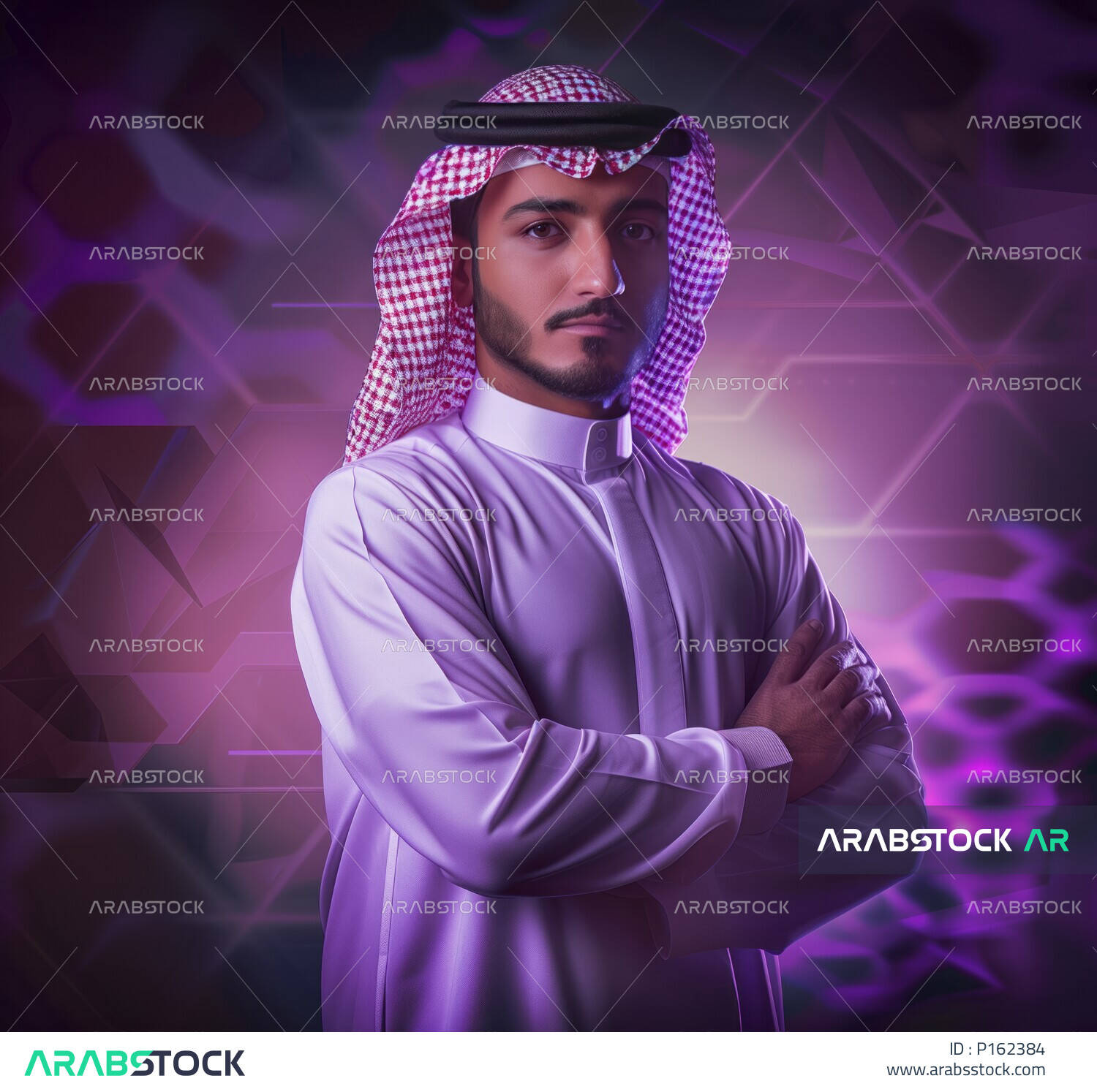 Standing upright and feeling proud, a Saudi Gulf Arab young man wearing ...