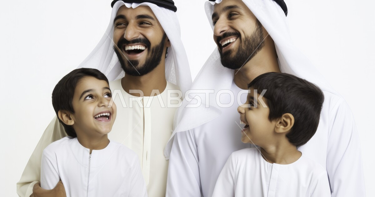 Laughing, enjoying and feeling happy, a Saudi Gulf Arab family spending ...