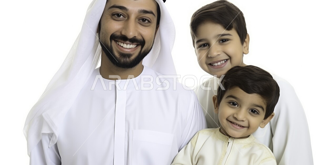 A Saudi Gulf Arab family spending enjoyable times with each other, smiling, enjoying and feeling ...