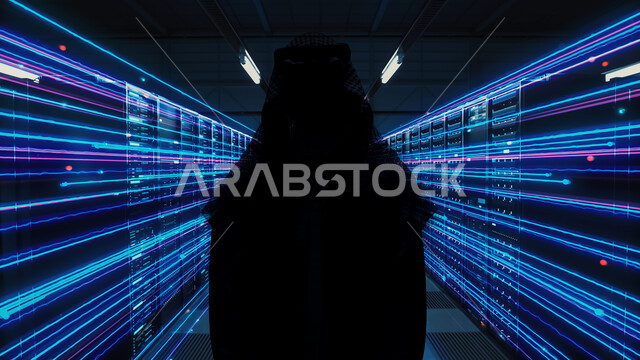 Server control room and internet servers, data storage network ...
