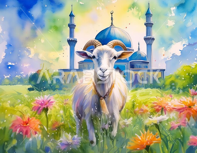 Cartoon drawings of a white sheep in the middle of a garden among ...